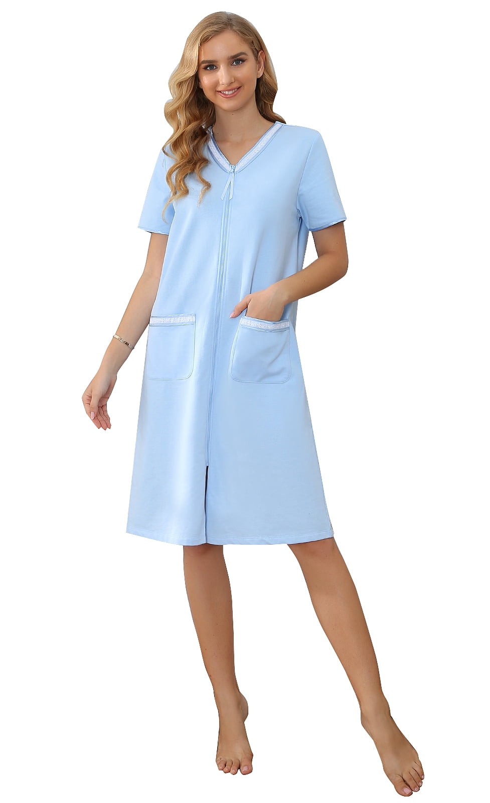 Richie House Women Zipper Robe Loungewear Short Sleeve Sleepwear ...