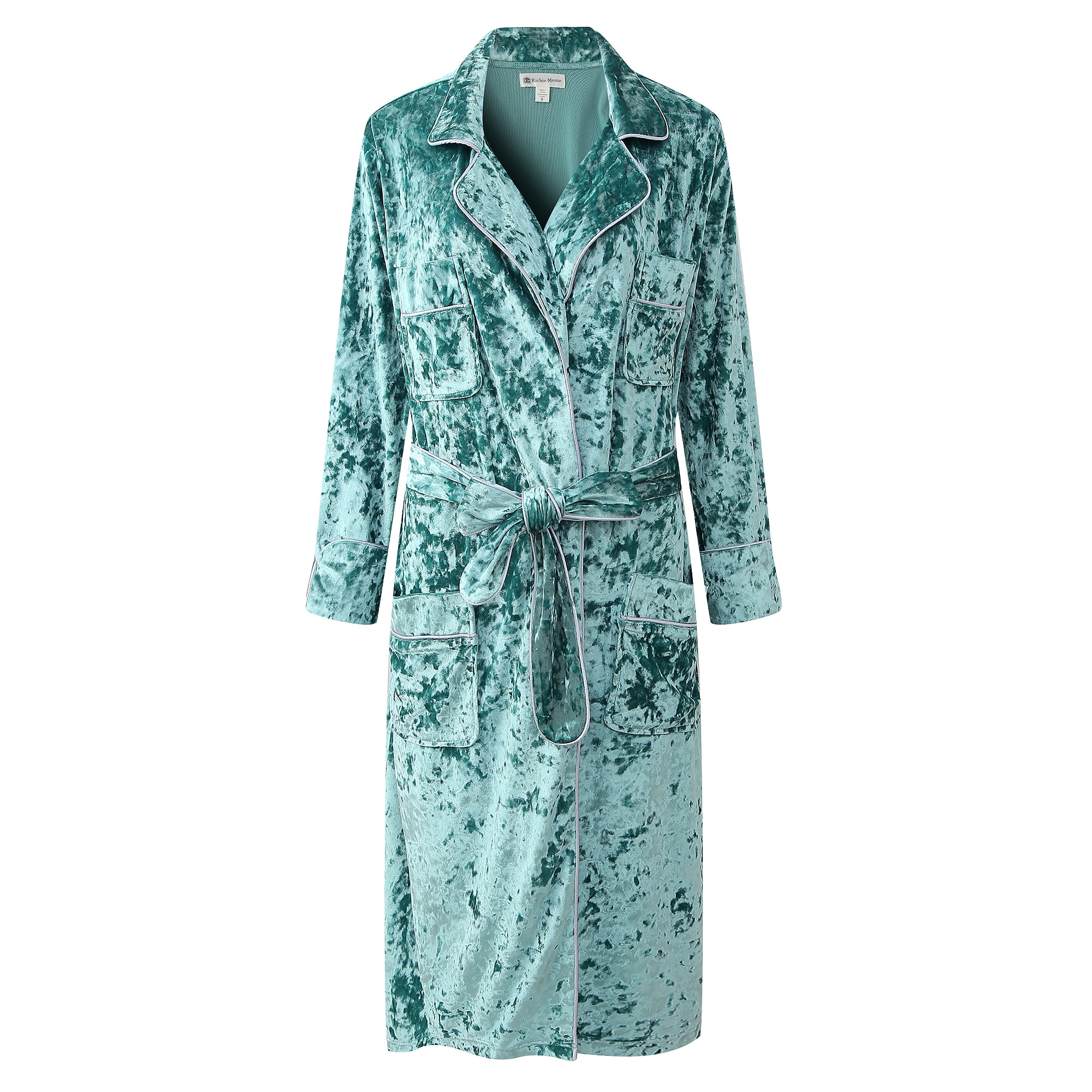 Richie House Women's Long Velvet Robe Soft Warm Bathrobe Comfy Robe ...