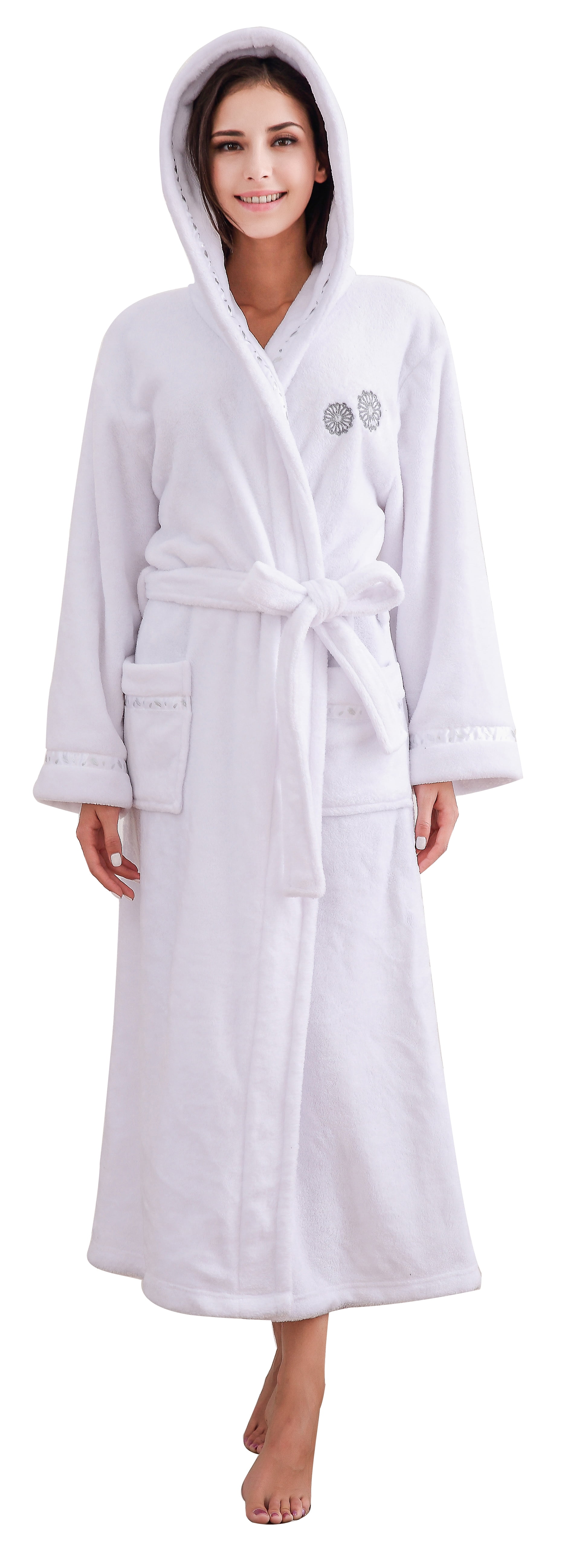 Richie House Women's Soft and Warm White Fleece Robe Bathrobe RHW2778-A ...