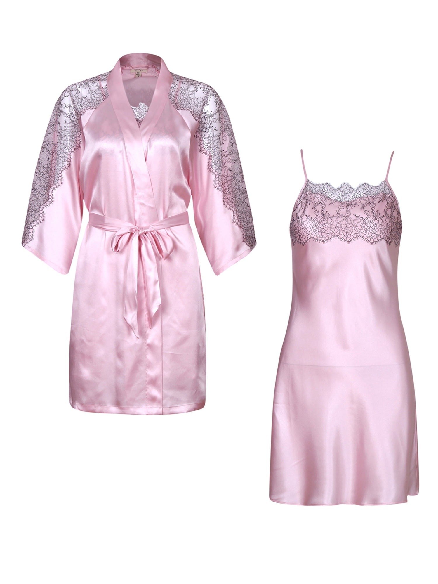 Richie House Women's Solid Satin Robe Set with Slip Dress RHW2591 ...