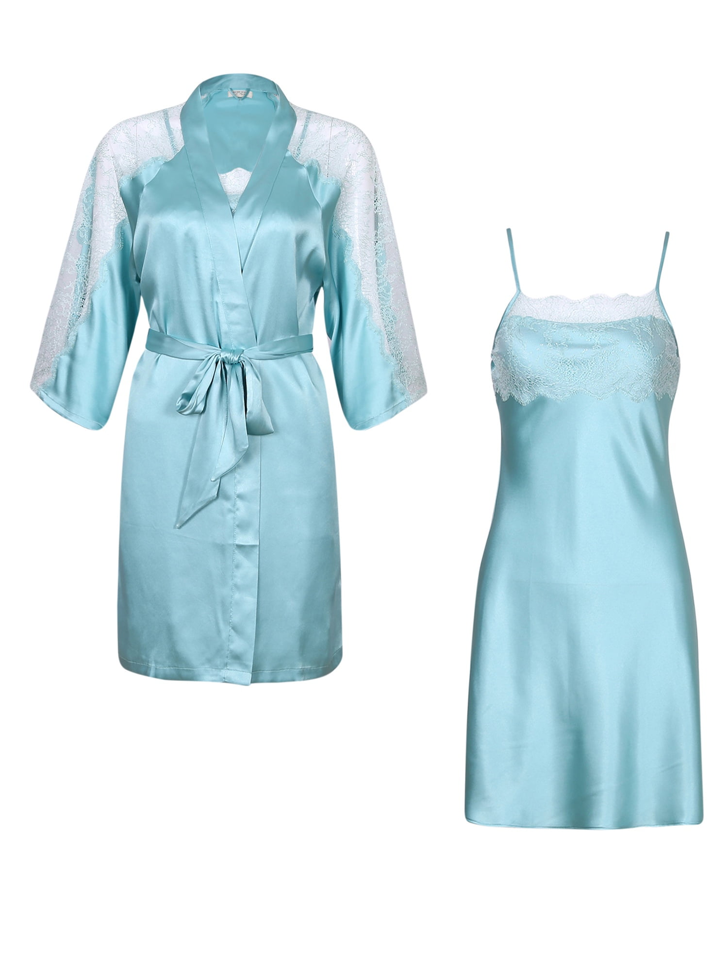 Richie House Women's Solid Satin Robe Set with Slip Dress RHW2591 ...