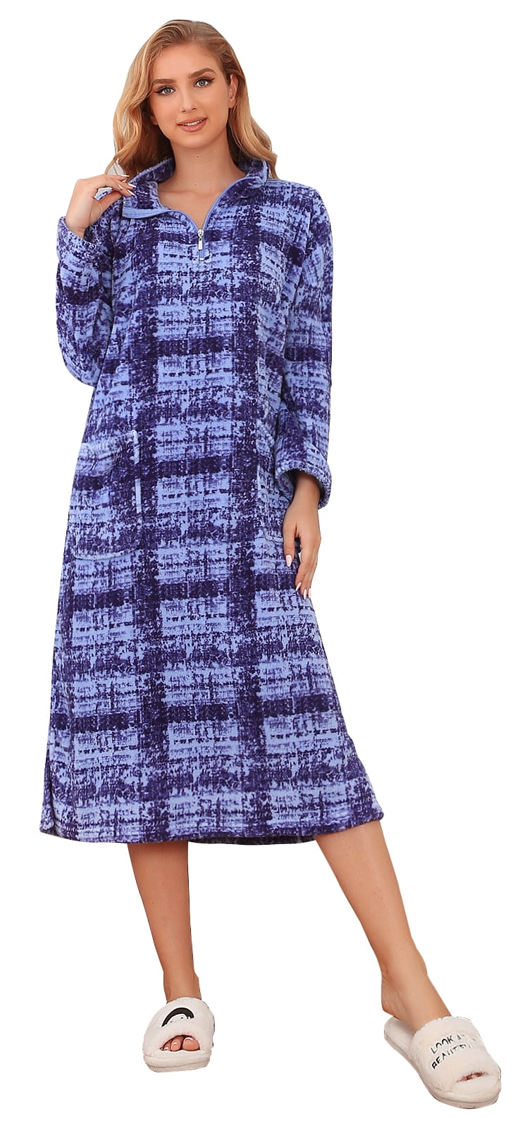 Richie House Women's Zip Front Printed Robe Long Housecoat with Pocket ...