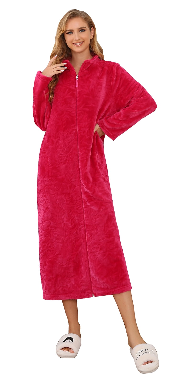 Richie House Women's Zip Up Fleece Warm Robe Plush Night Dressing Zipper Robes S-3XL RHW4000-A ...