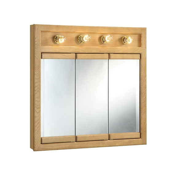 Design House 30" Wall Mounted 4-Light Tri-View Mirrored Bathroom Cabinet in Nutmeg Oak - Walmart.com