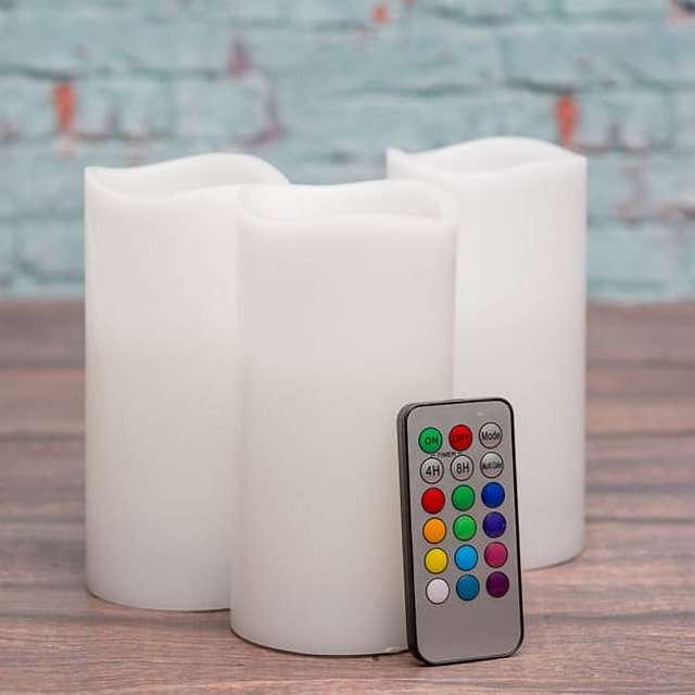 Richland Flameless LED Pillar Candle Set of 3, Wavy Top, 3"x6", Battery ...