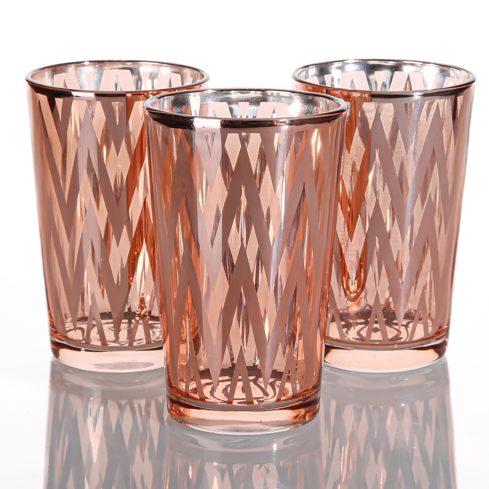 Richland Rose Gold Chevron Glass Candle Holders - Large Set of 6 ...