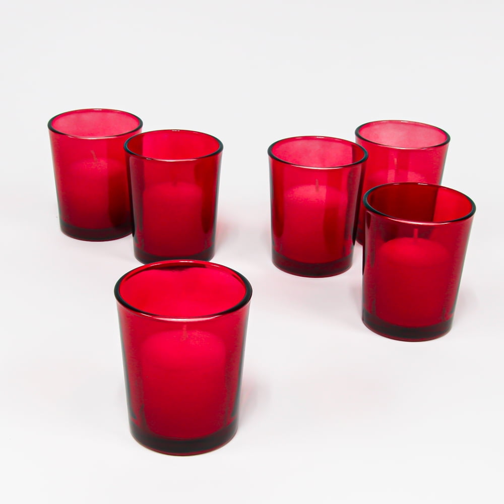Richland Votive Candles & Eastland Glass Votive Holders Red Set of 12 ...