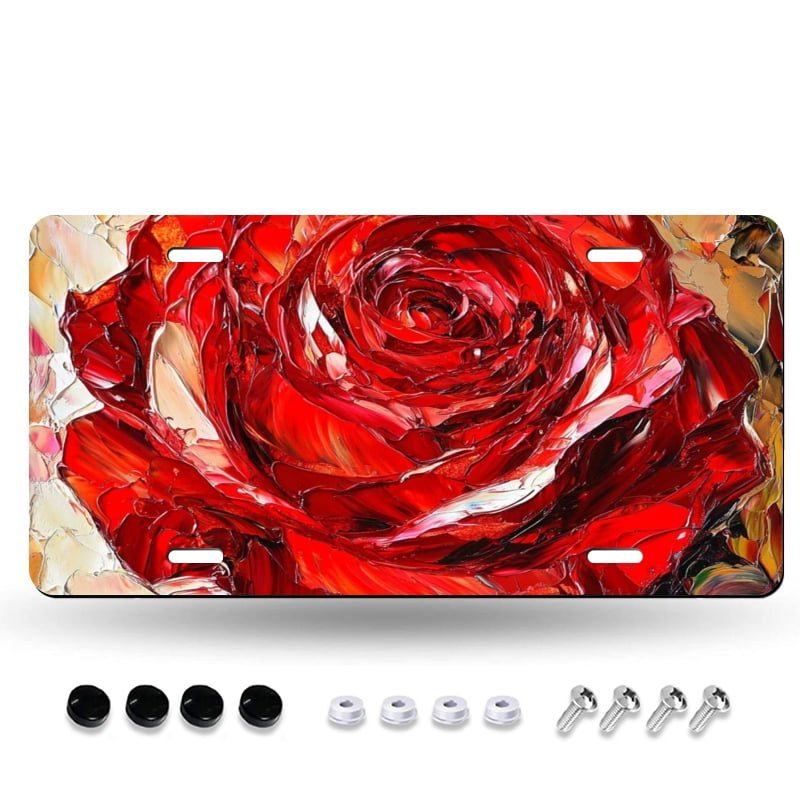 Richly Textured Red Rose License Plate Frame, Decorative Novelty ...