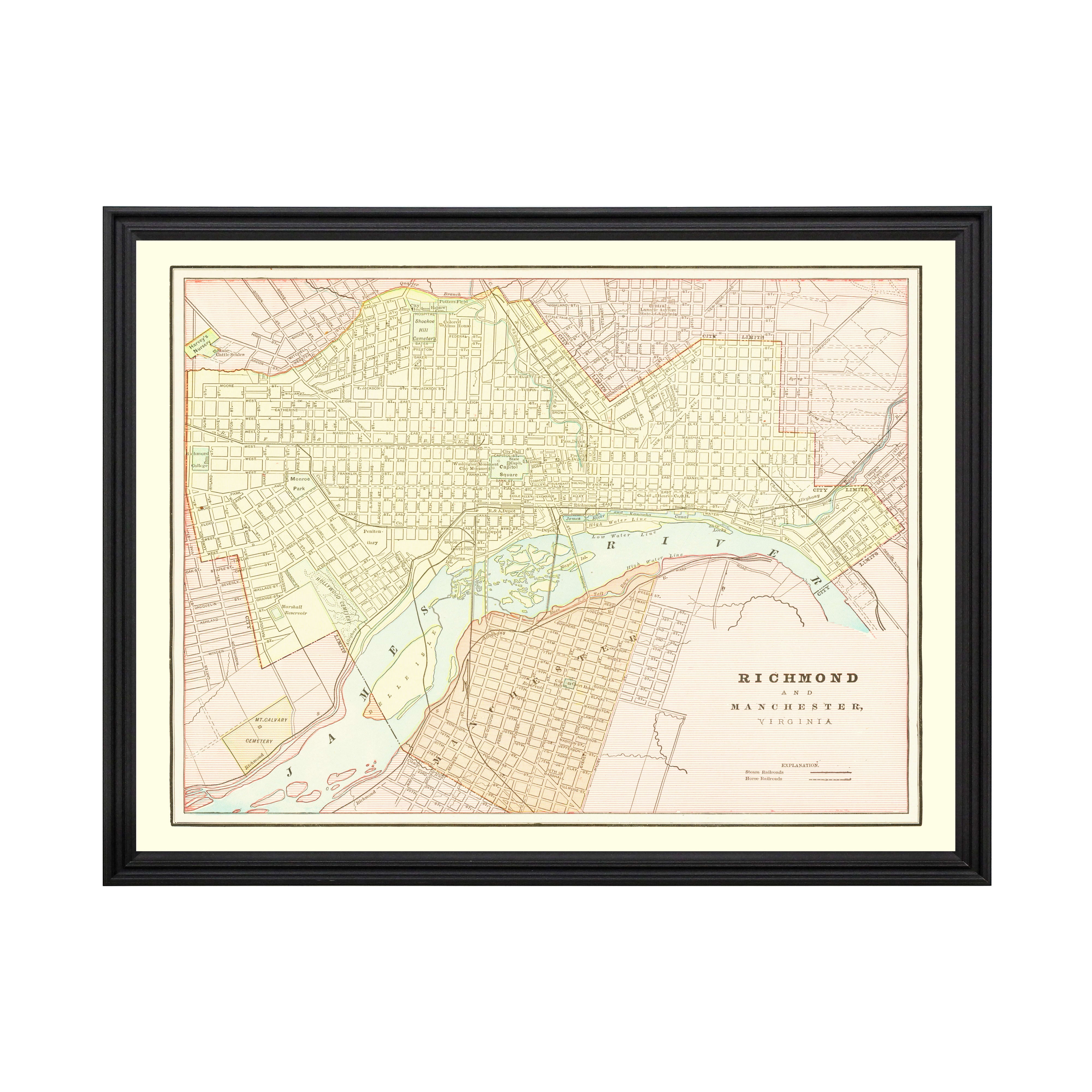 Richmond Art, 1895 Vintage Map of Richmond Virginia, VA History Wall ...