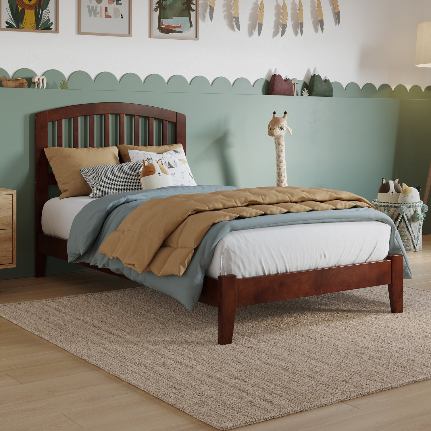 Richmond Twin Solid Wood Low Profile Platform Bed in Walnut - Walmart.com