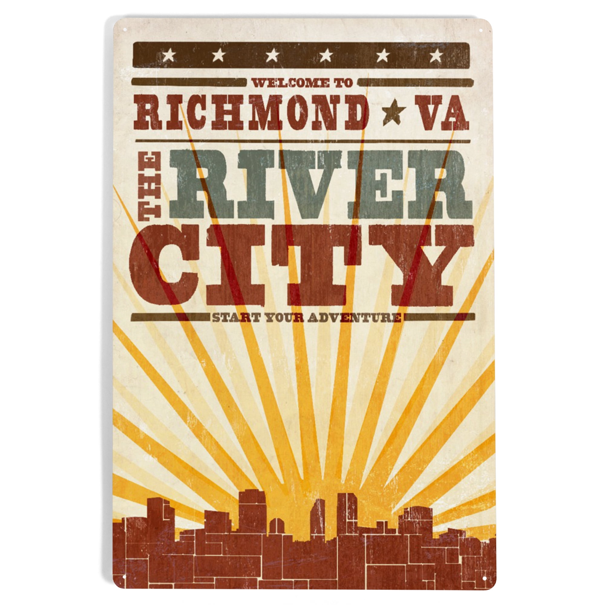 Richmond, Virginia, Skyline and Sunburst Screenprint Style (12x18 ...