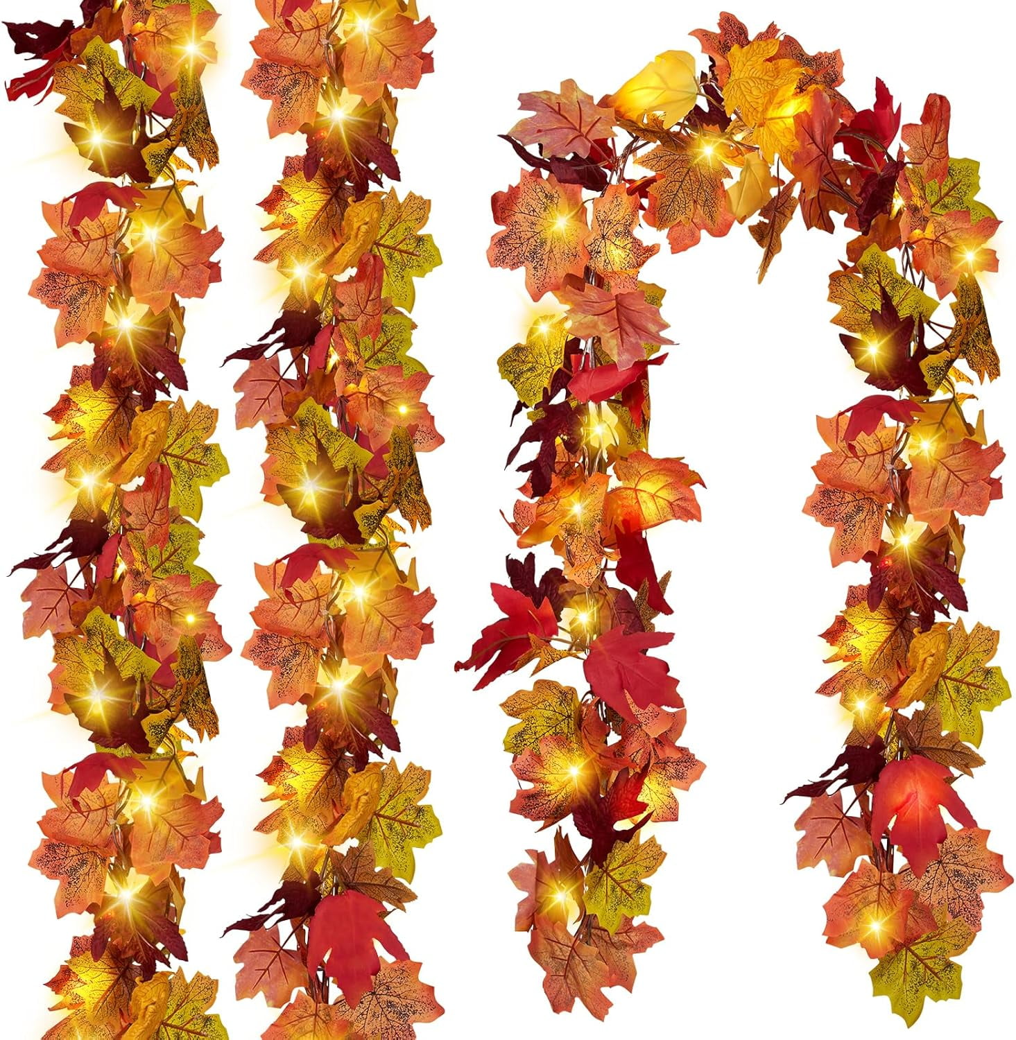 Richmoon 3 Pack Fall Leaf Garland with Lights, Total 17.7 Ft Lighted ...