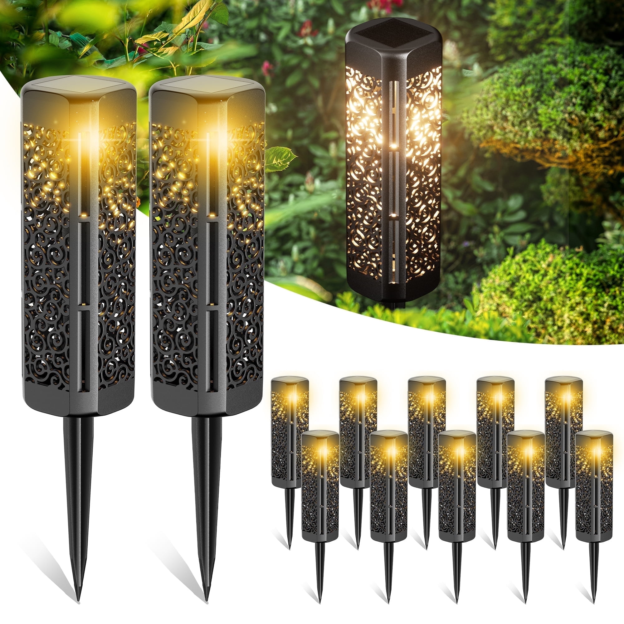 Richmoon Solar Pathway Lights Outdoor, IP65 Waterproof Hollow-Out ...