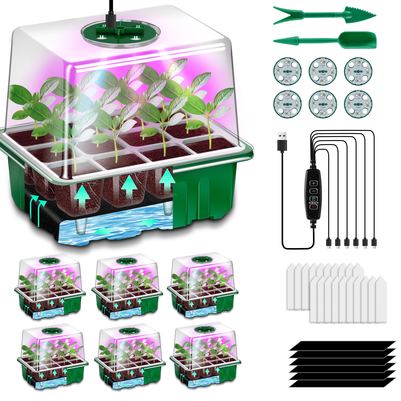 Richoose 6 Pack 72 Cells Self-Watering Seed Starter Tray with Grow Light,Smart Timer Seedling ...