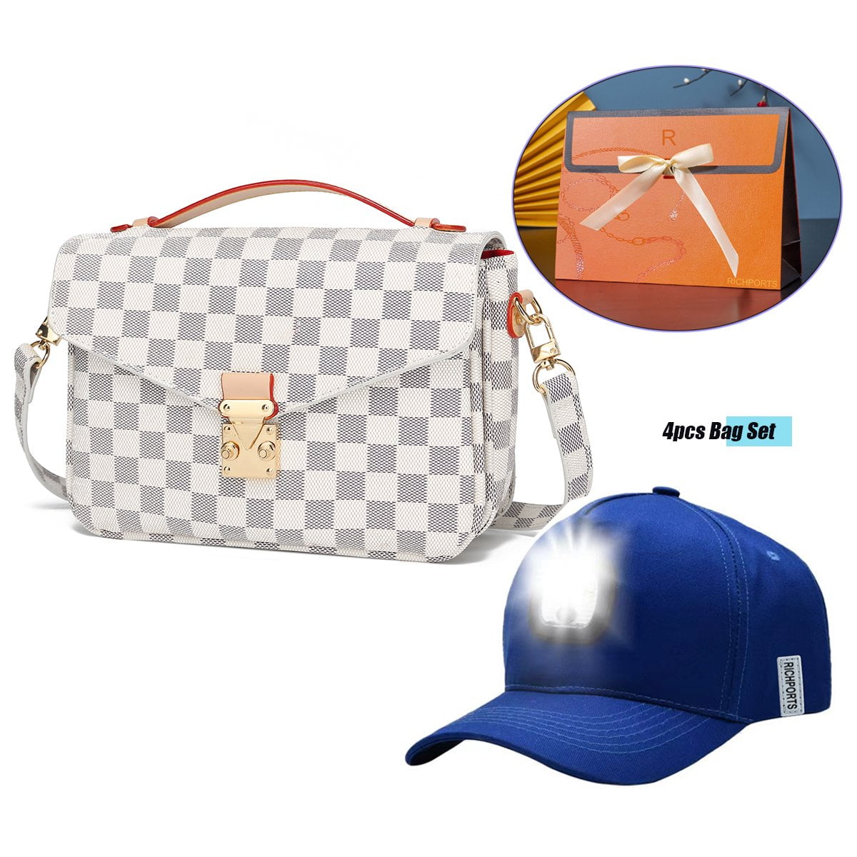 Richports Checkered Tote Shoulder Handbags Bag with Inner Pouch Pu ...
