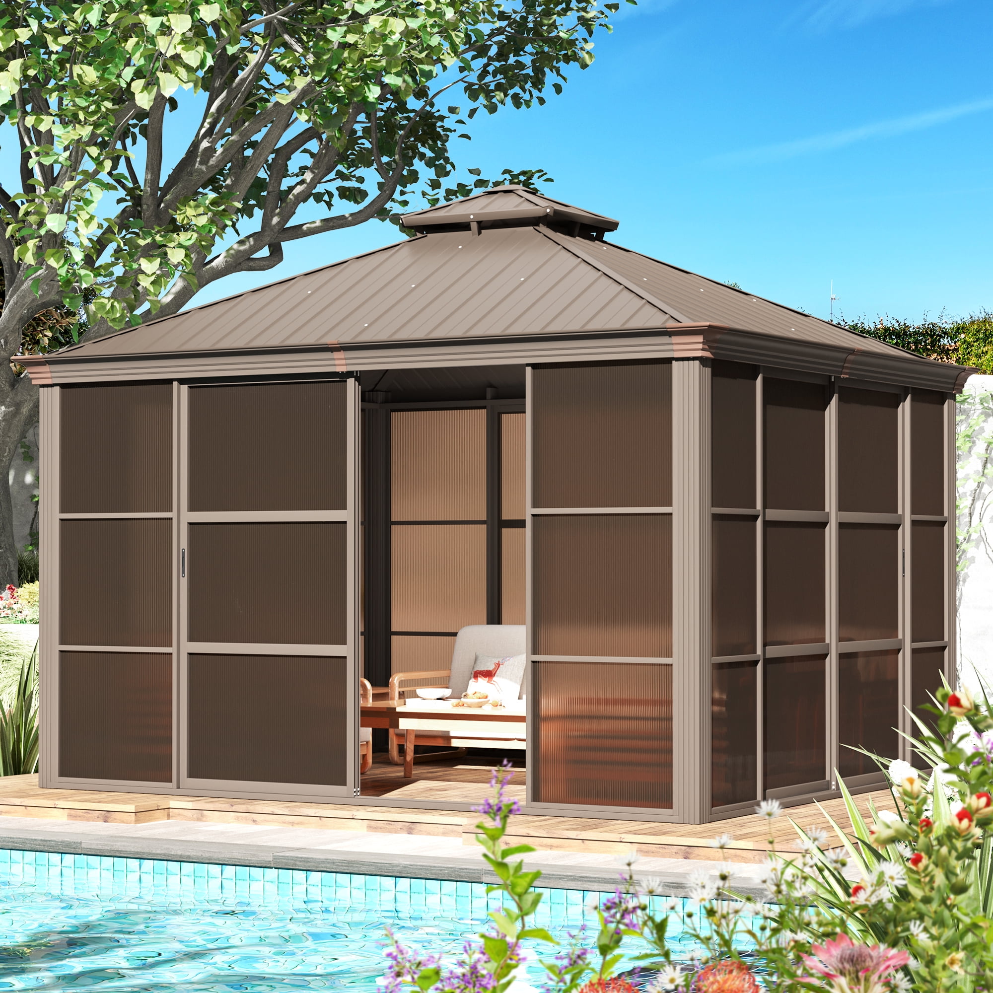 Richryce 10' x 12' Solarium Sunroom, Outdoor Hardtop Polycarbonate Roof ...