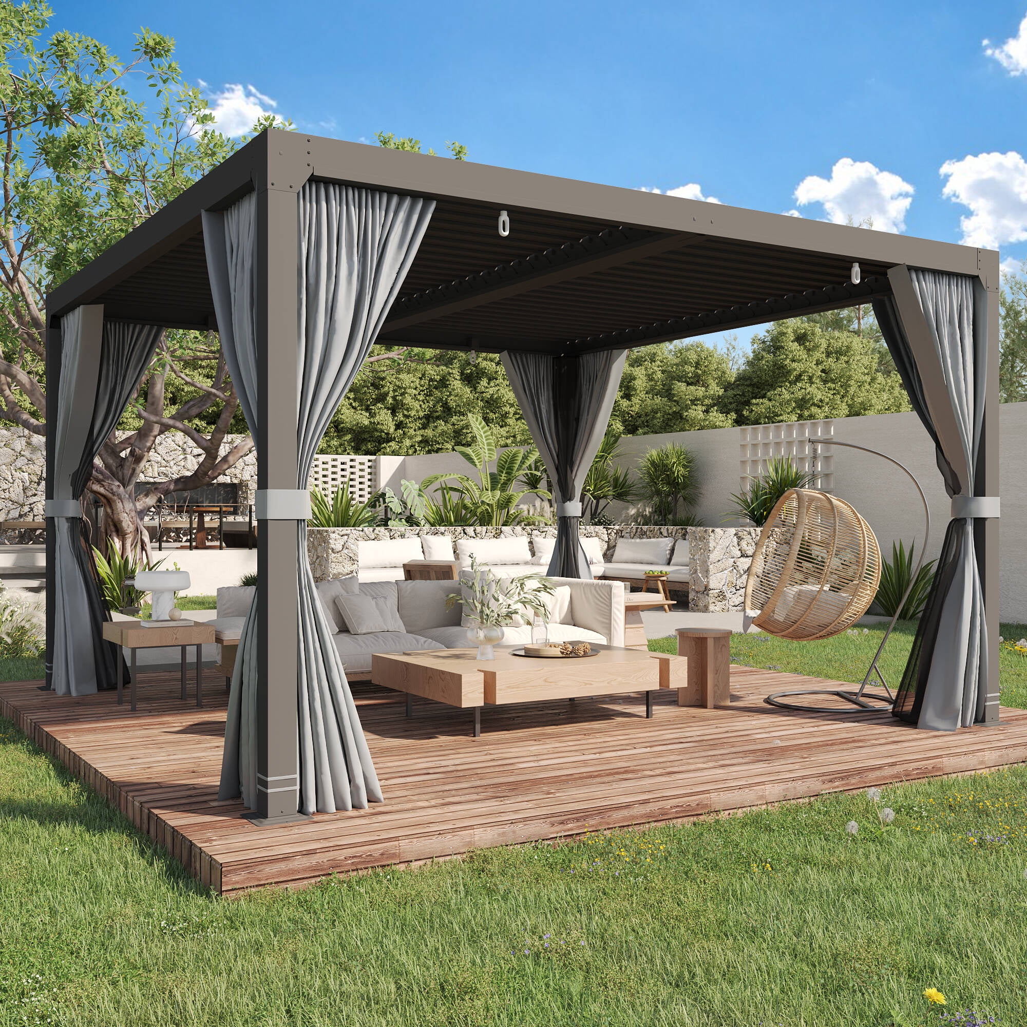 Richryce 12'×12' Aluminum Steel Pergola, Adjustable Louvered Roof ...