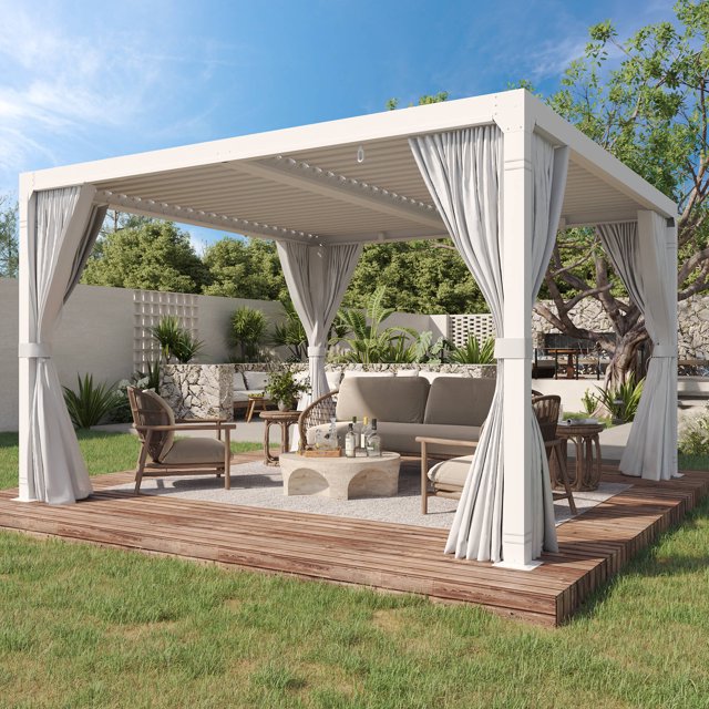 Richryce 12'×12' Outdoor Louvered Pergola with Adjustable Aluminum ...