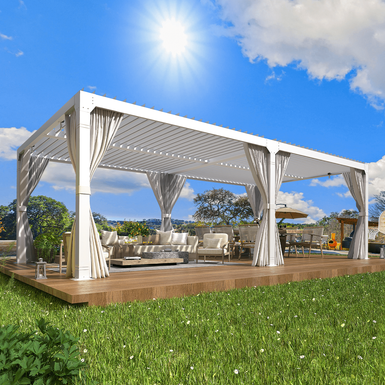Richryce Retractable Aluminum Patio Pergola, 12'x20', White, Adjustable ...
