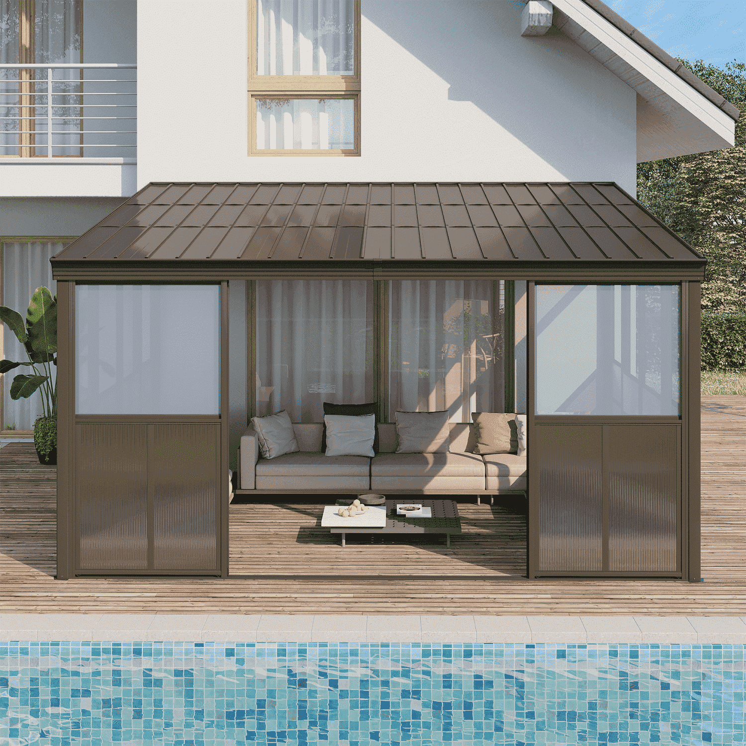 Richryce 12 'x 14 'Wall Mounted Gazebo, All-Season Patio Gazebo Sunroom ...