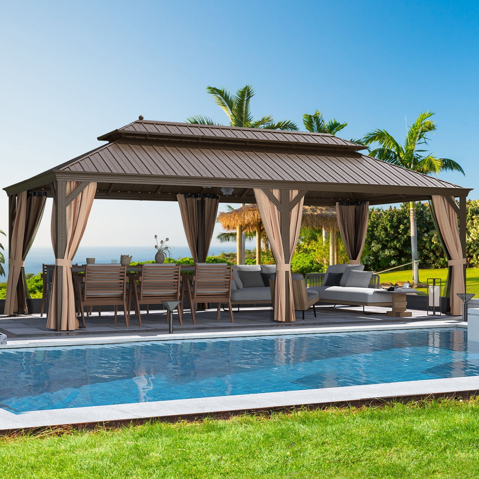 Richryce Hardtop Patio Gazebo, 12' X 24', Steel Double Roof, Aluminum ...