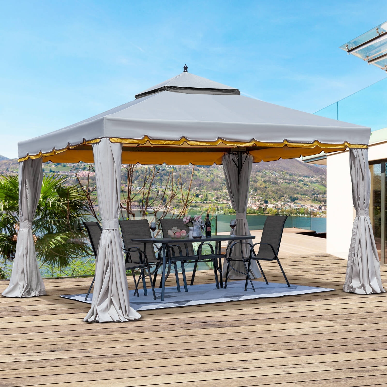 Richryce 12’ x 12’ Metal Gazebo Canopy, Aluminum Frame with Polyester ...