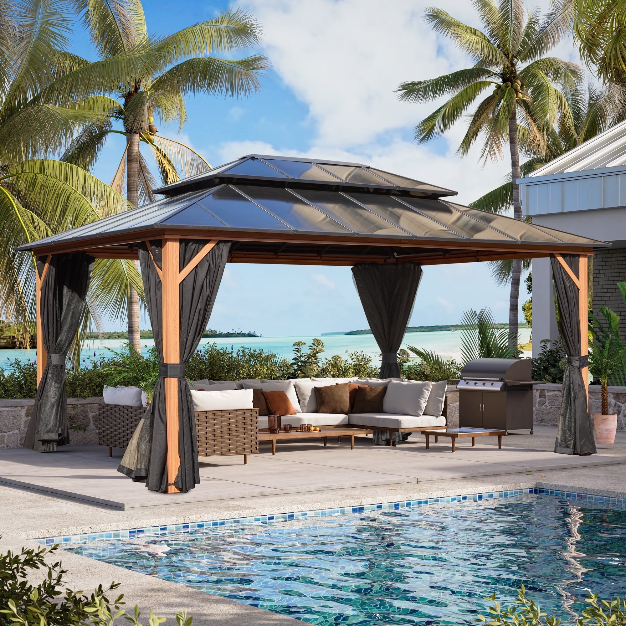 EROMMY 12 x 16 FT Hardtop Gazebo, Outdoor Gazebo with Double ...