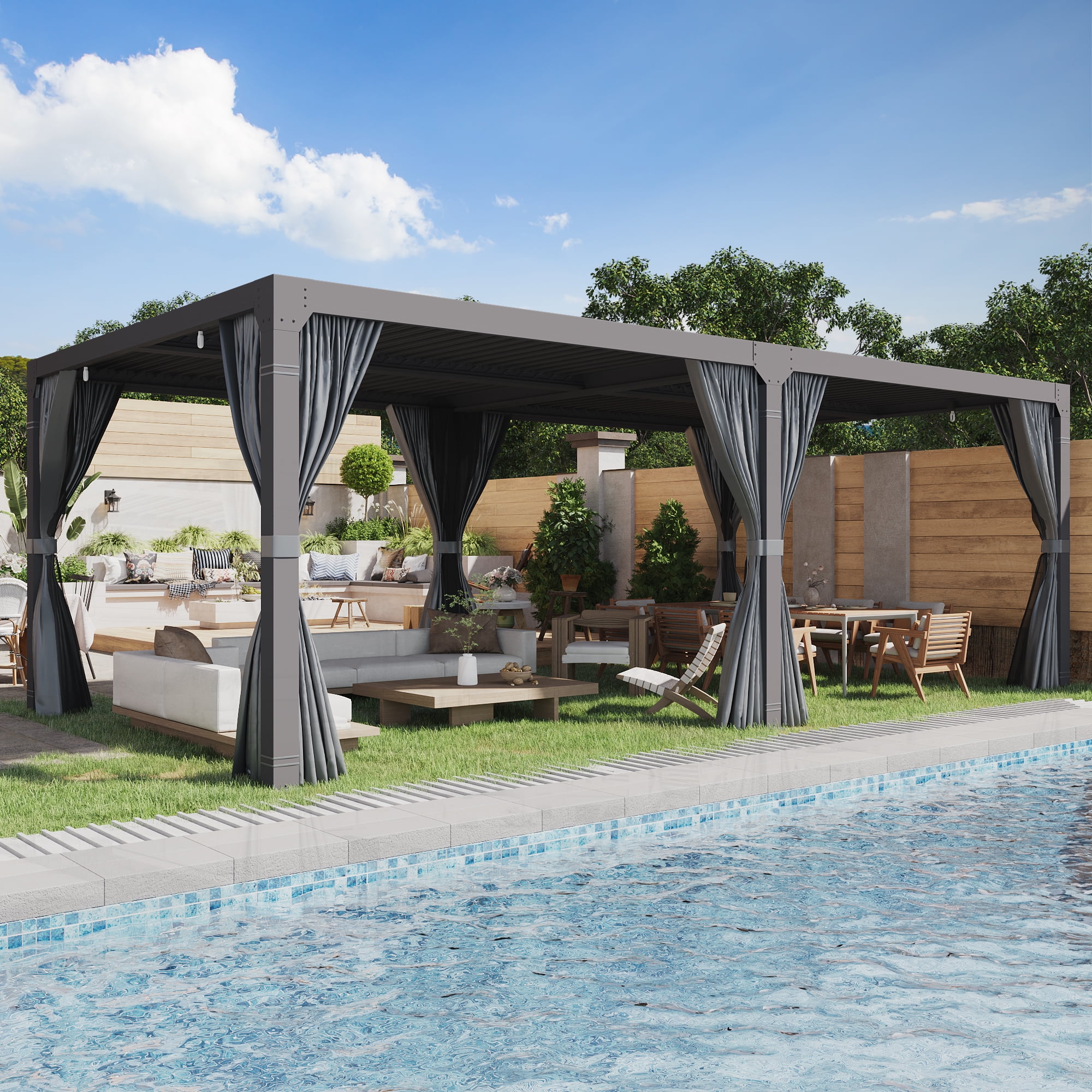 Richryce 12'x24' White Aluminum & Steel Louvered Pergola with ...