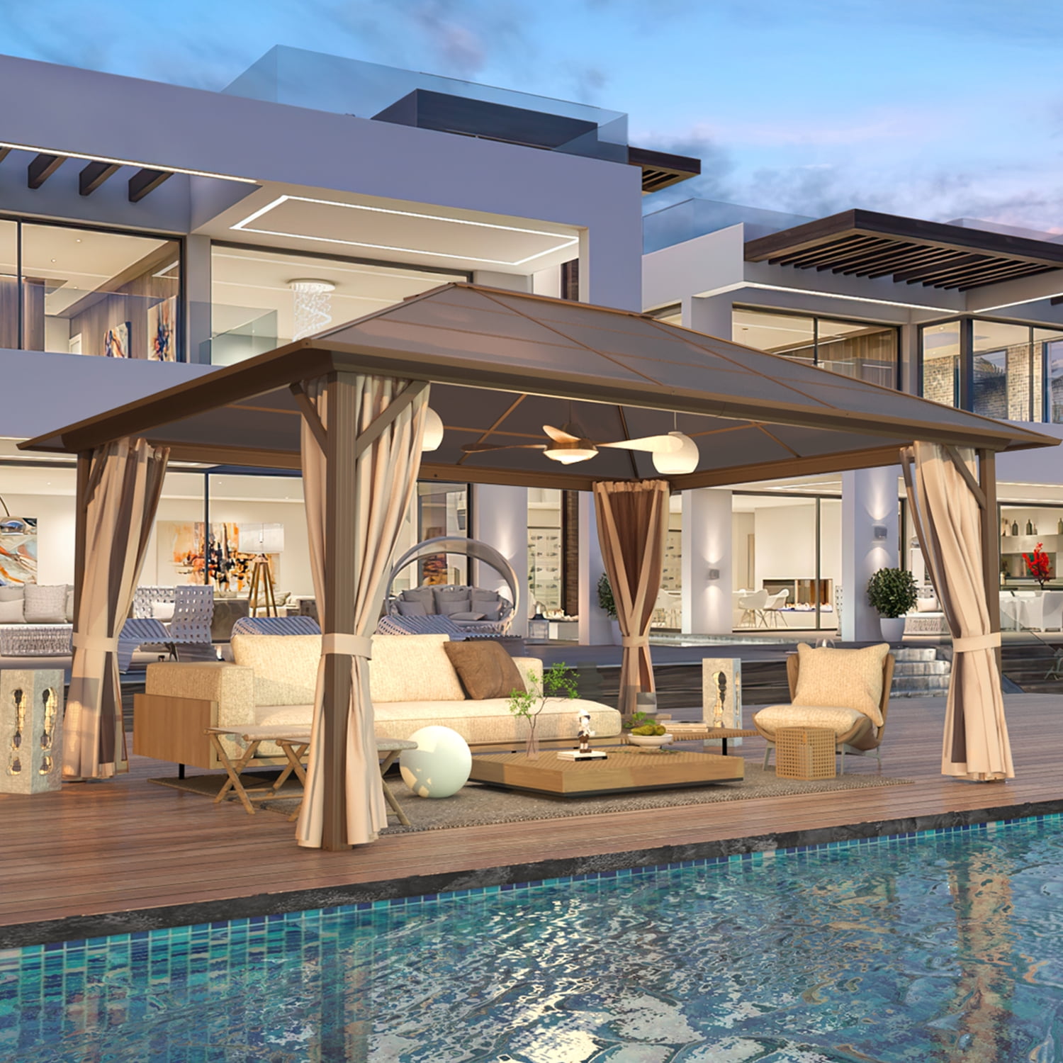 Richryce Hardtop Gazebo BBQ Pavillion, 12'x16', Polycarbonate Roof ...