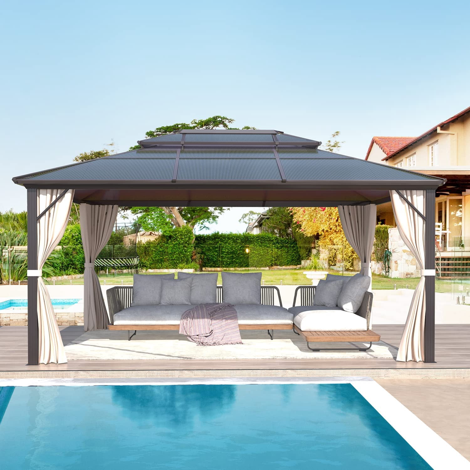 Richryce 12'x16' Outdoor Polycarbonate Double Roof Hardtop Gazebo ...