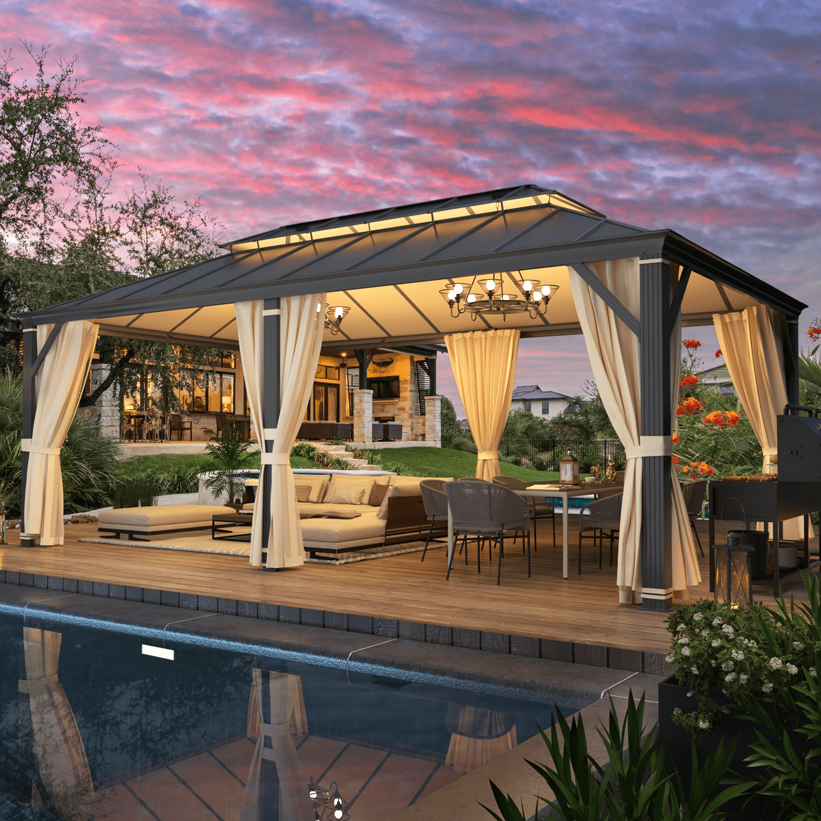 Richryce 12'x20' Hardtop Gazebo, Permanent Outdoor Aluminum Patio ...