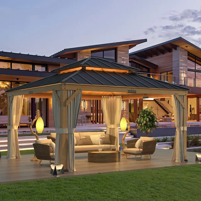 Richryce 13' x 15' Asphalt Hardtop Gazebo, Spruce Wood Double Roof ...