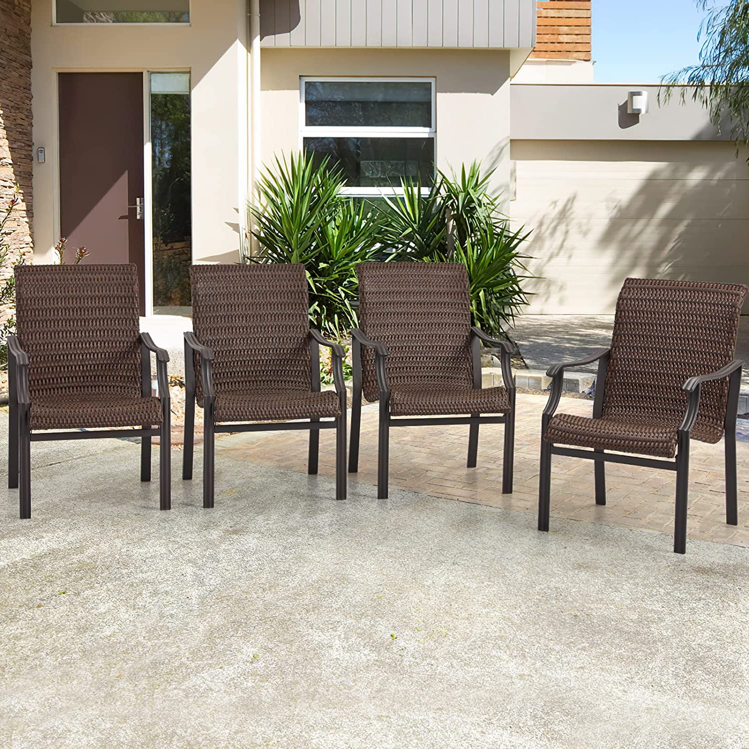 Richryce Outdoor Rattan Dining Chairs, 4 PCS with High Back, Armrest ...