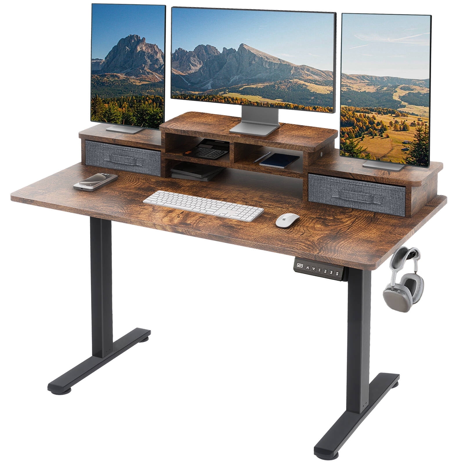 Richryce 48" x 24" Electric Standing Desk with 2 Drawers & Storage ...