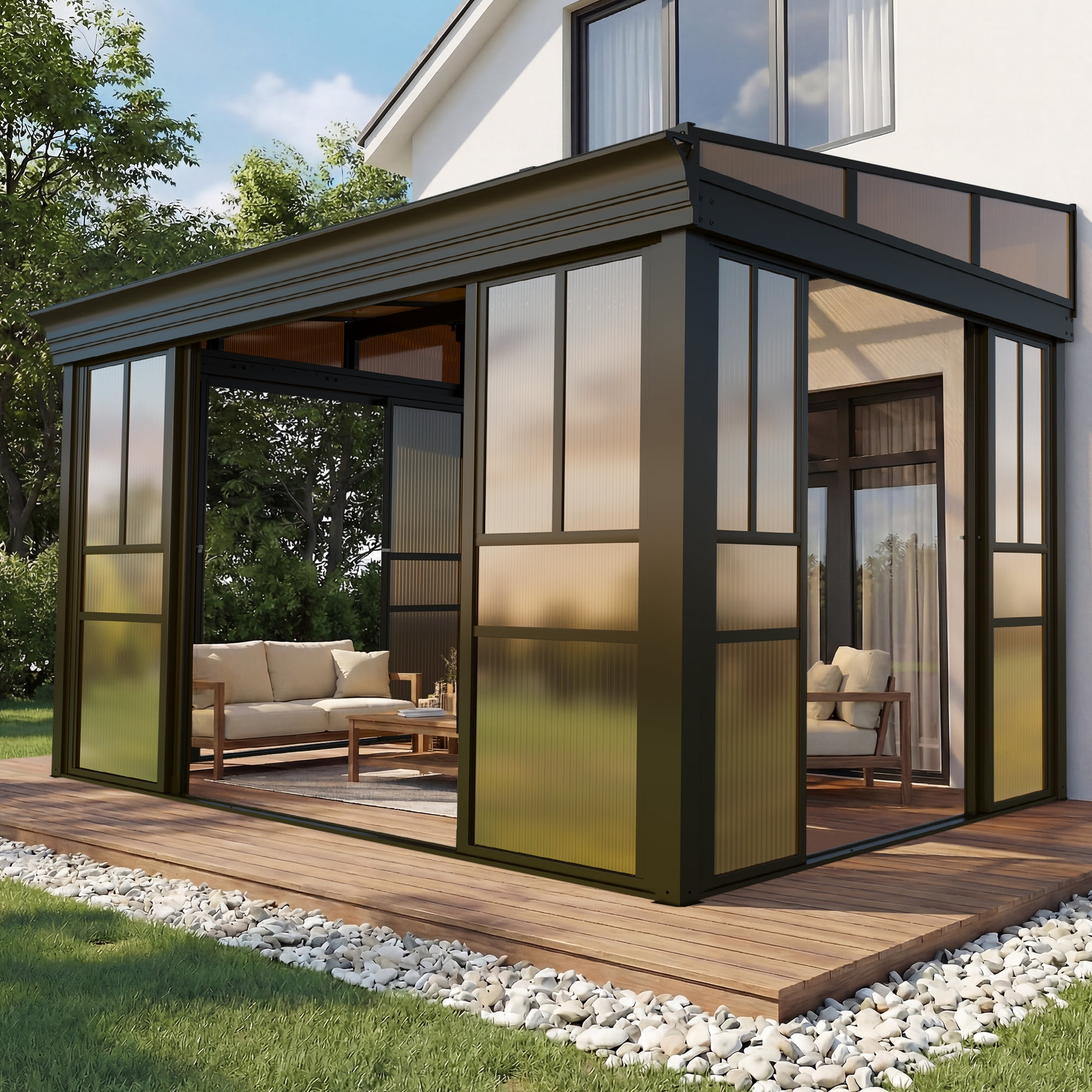 Richryce 8' x 12' Wall Mounted Sunroom Gazebo,All-Season Patio Gazebo ...