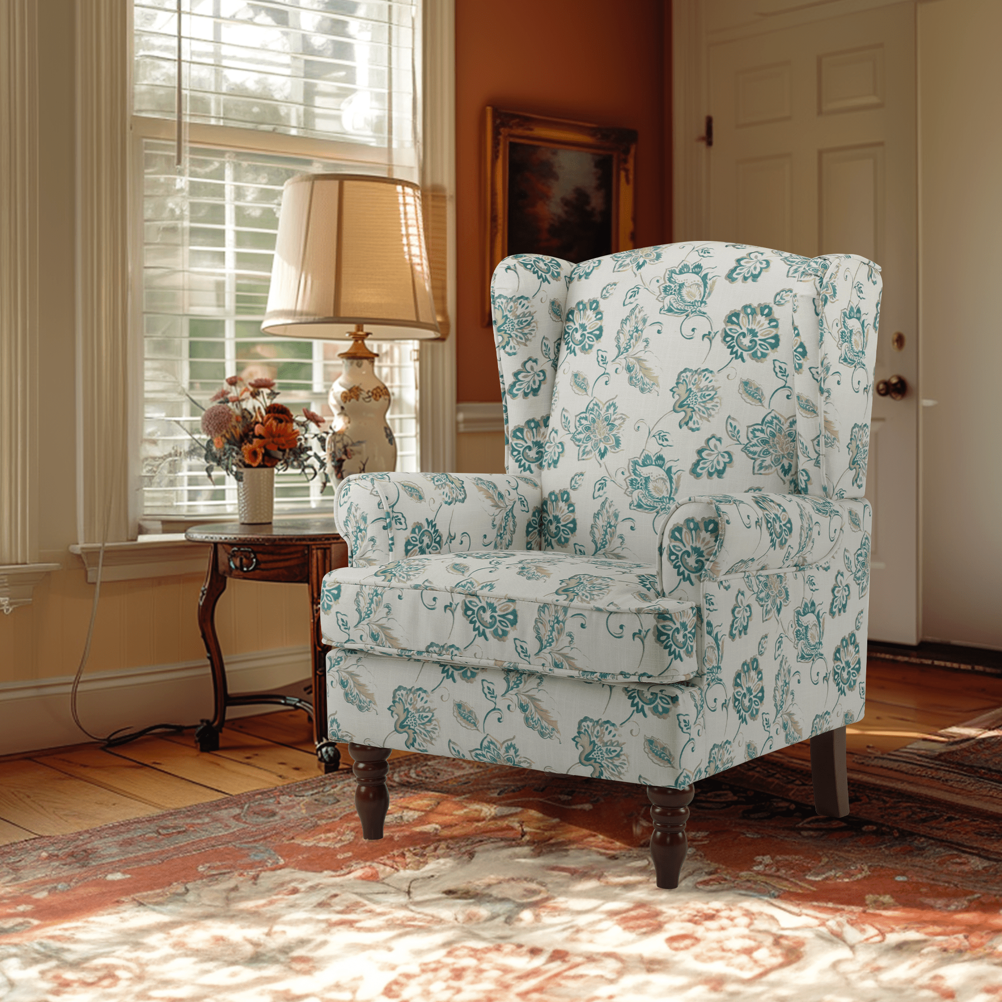 Richryce Upholstered Accent Chair, Floral Print Fabric Armchair ...