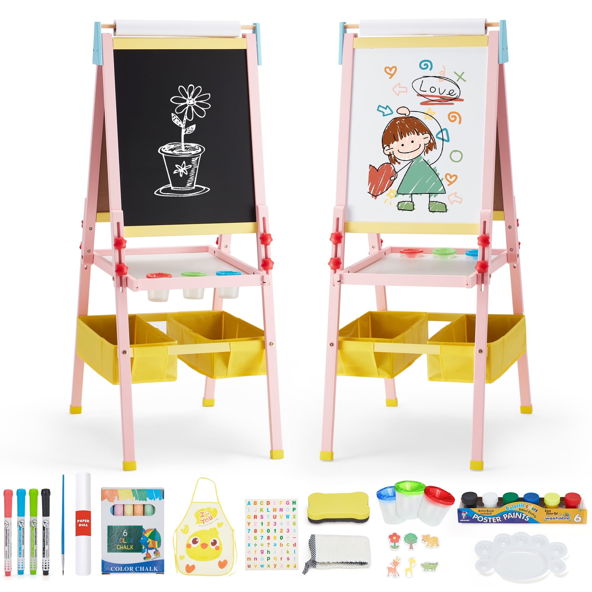 Richryce Wooden Kids Art Easel, Height Adjustable Toddler Easel, Art ...