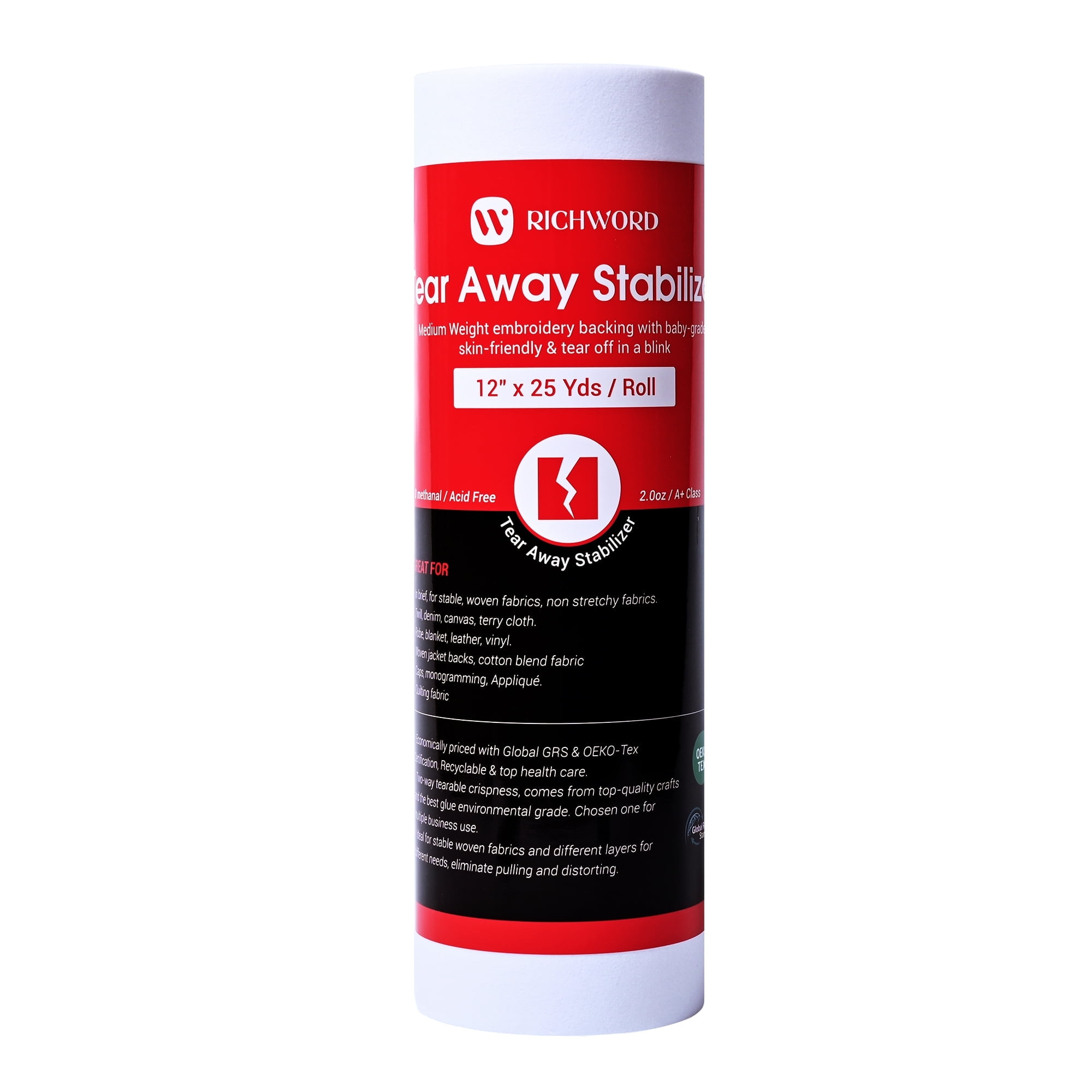 Richword 2.5oz Tear Away Machine Embroidery Stabilizer Backing 12"x25 ...