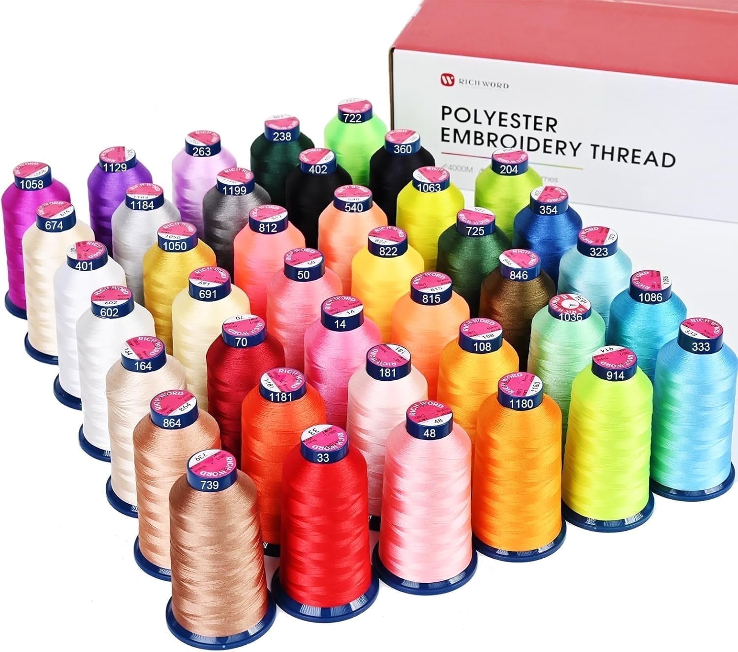 RICHWORD Embroidery Machine Thread 40 Colors 40WT (108D/2) Polyester ...