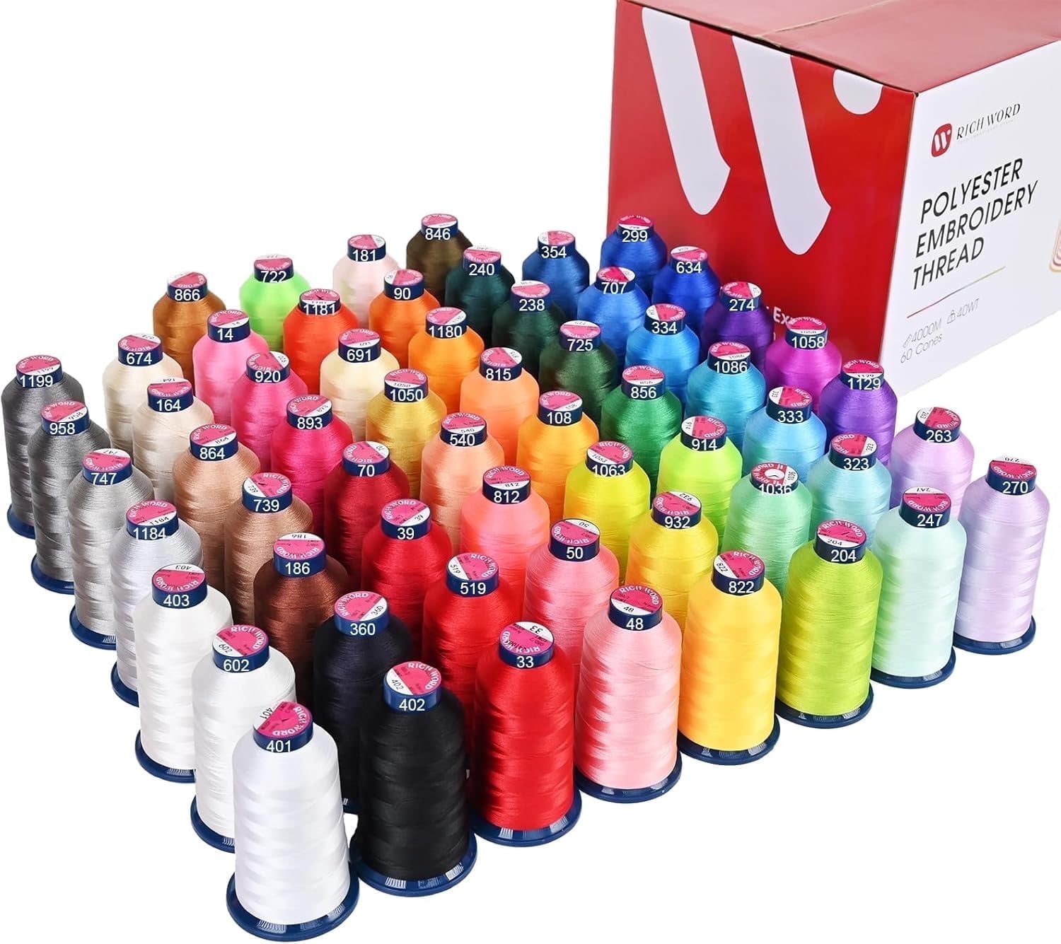 RICH WORD Embroidery Machine Thread 60 Colors 40WT (108D/2) Polyester ...