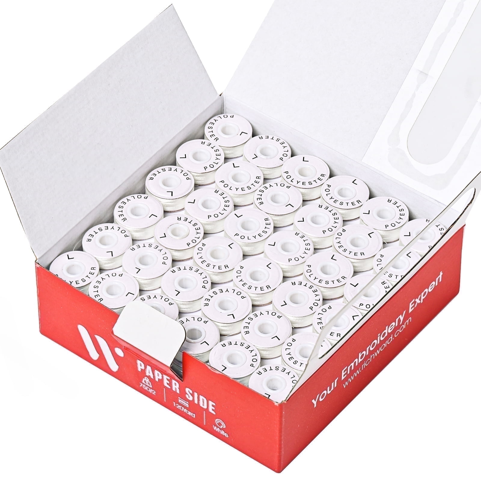 RICHWORD Prewound Bobbins Cardboard Sided 144pcs Size L(SA155), 75D/2(60WT) Polyester Bobbin ...