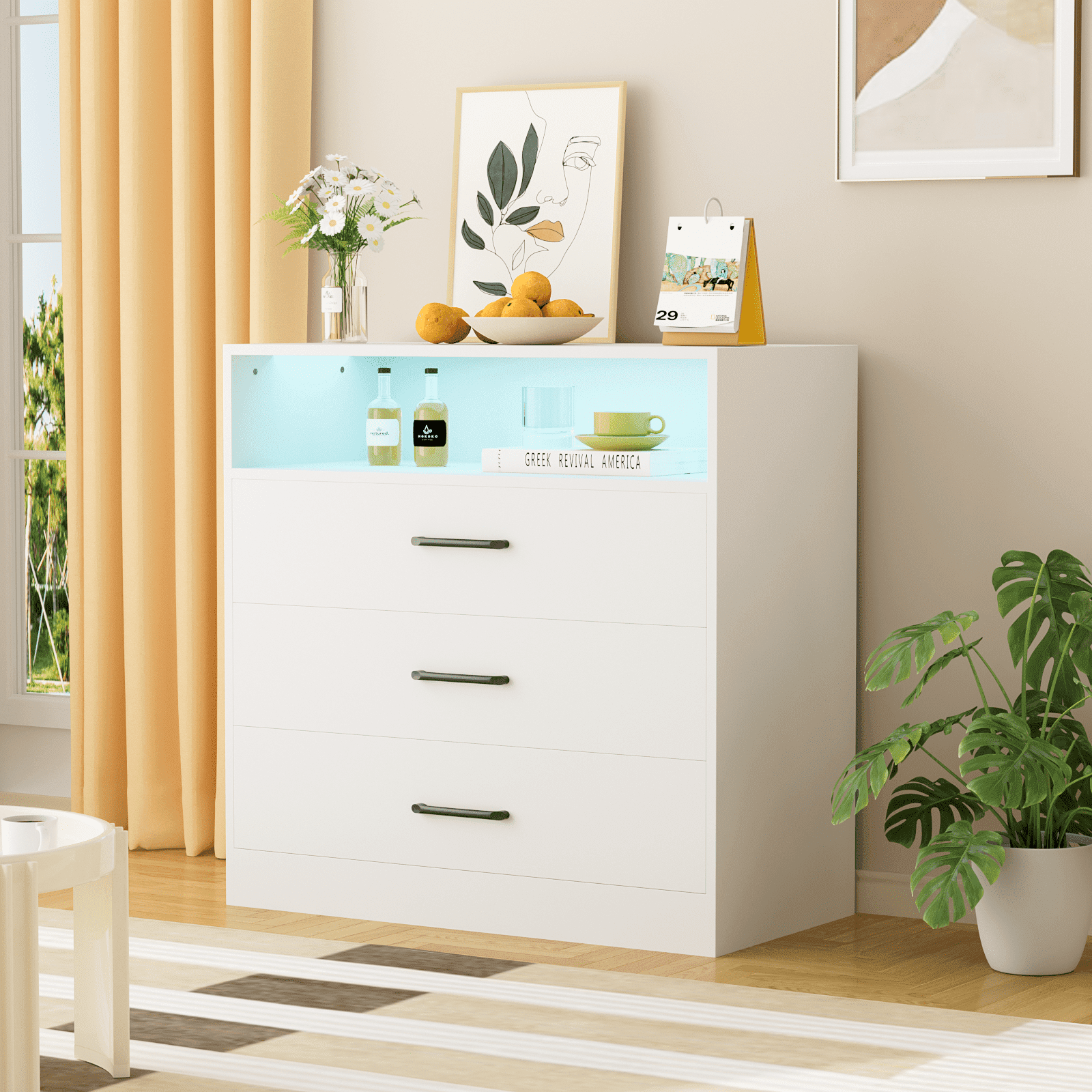 Richya RGB LED Dresser with 3 Drawers for Clothes,Book,Towe,Modern ...