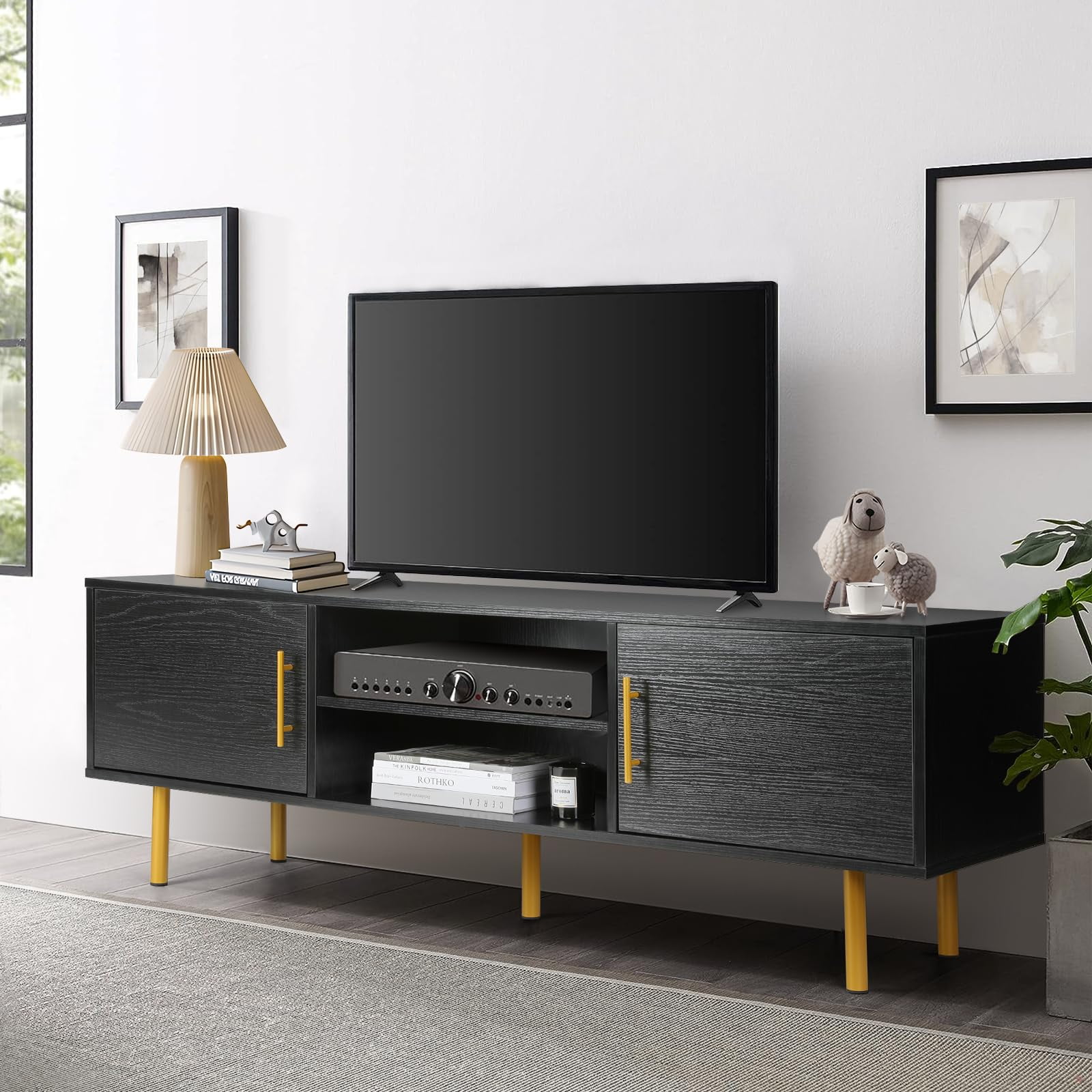 Richya TV Stand for 65 inch TV Console Table with Two Storage Cabinet ...
