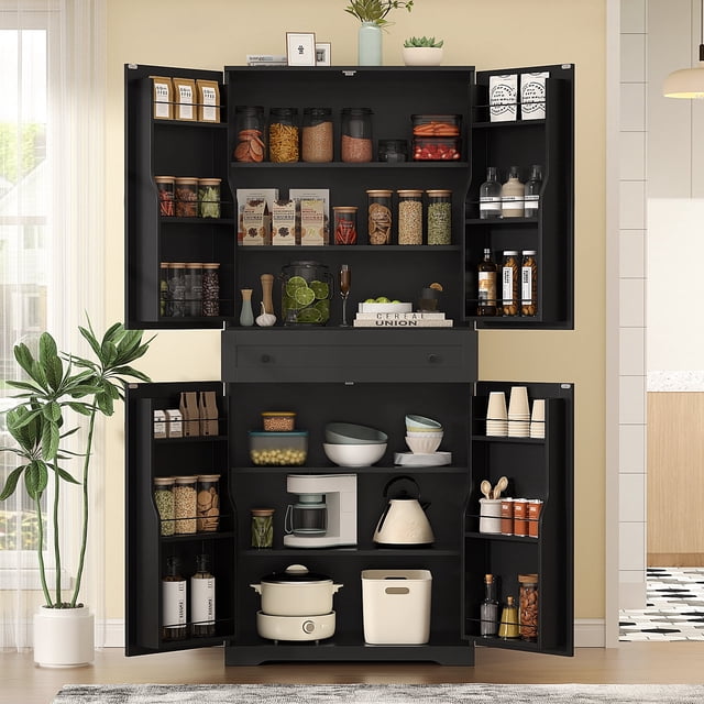 Richya Tall Kitchen Pantry Storage Cabinet with Doors and Drawer,Modern ...