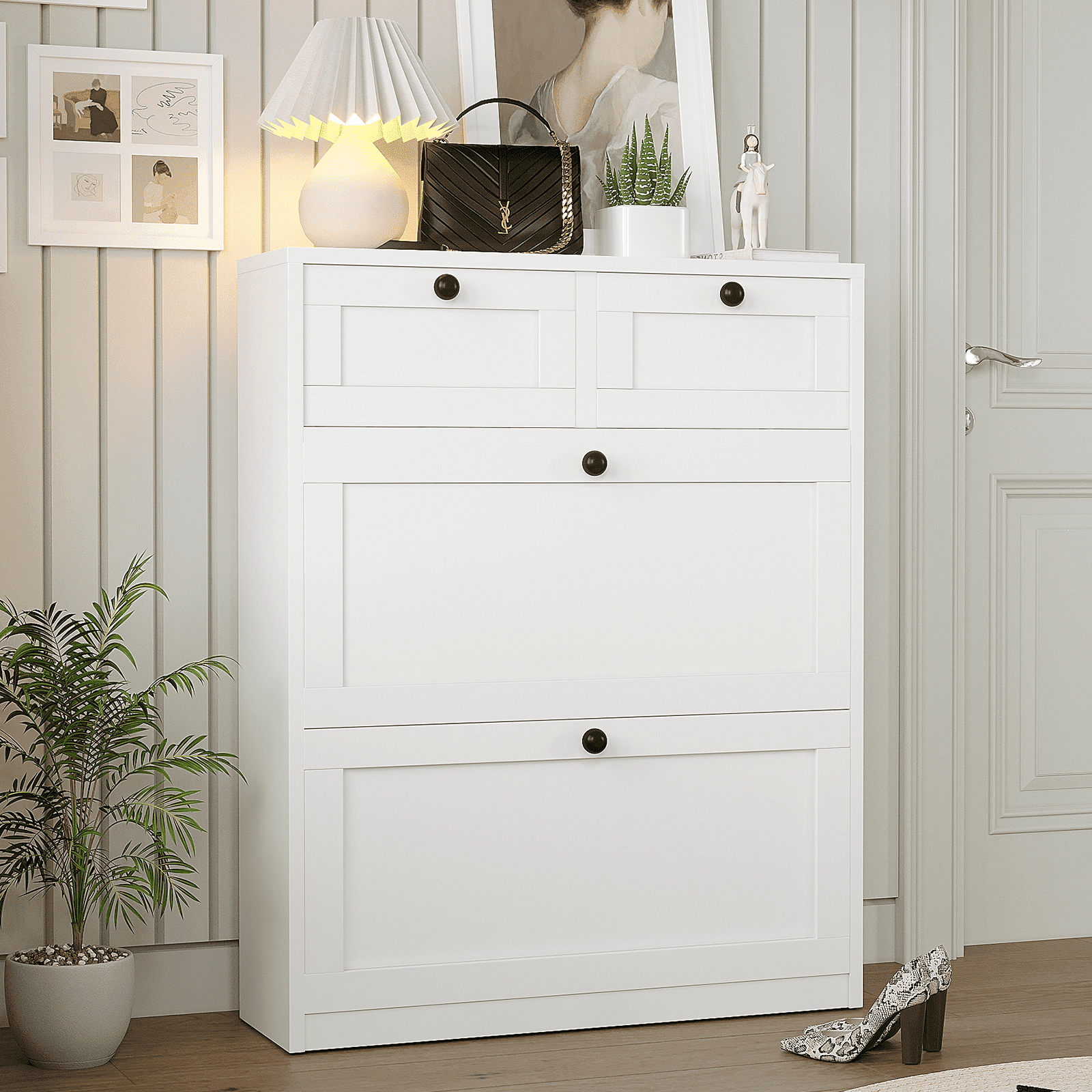 Richya White Shoe Cabinet with 2 Flip Drawers,Shoe Racks Storage ...