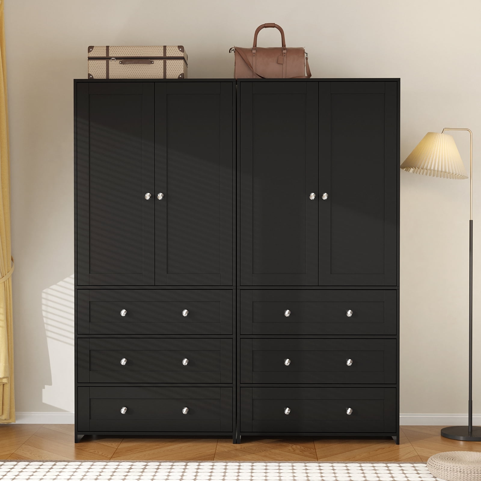 Richya Wooden Freestanding Wardrobe Closet Cabinet with 3 Drawers ...