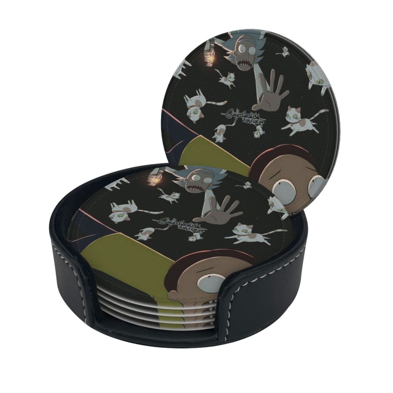 Rick And Morty Anime Funny Coasters,6 Pcs Leather Coasters That Protect ...