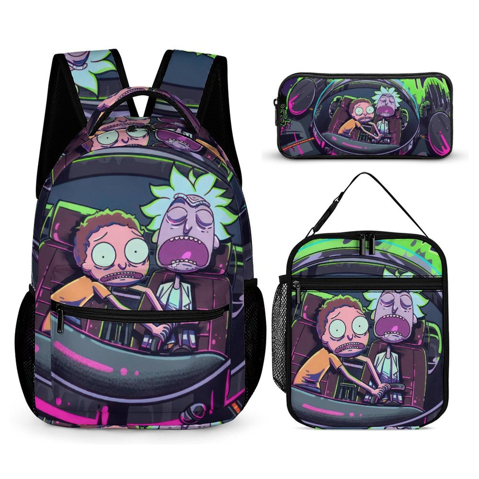 Rick And Morty Backpacks 3 Piece Set Bookbag with Lunch Bag And Pencil ...