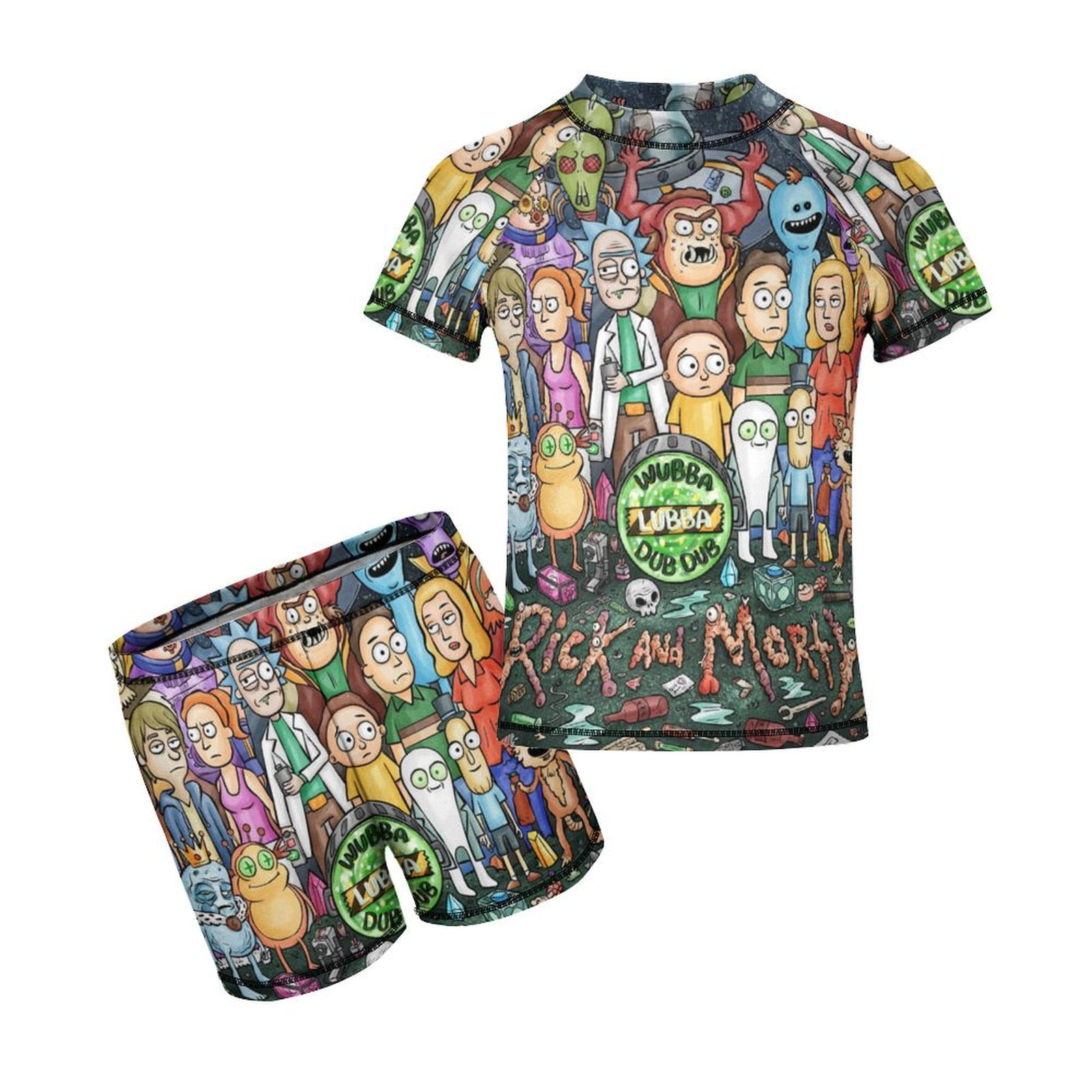 Rick And Morty Boys 2-Piece Swimsuit Set, Short Sleeve Rash Guard ...