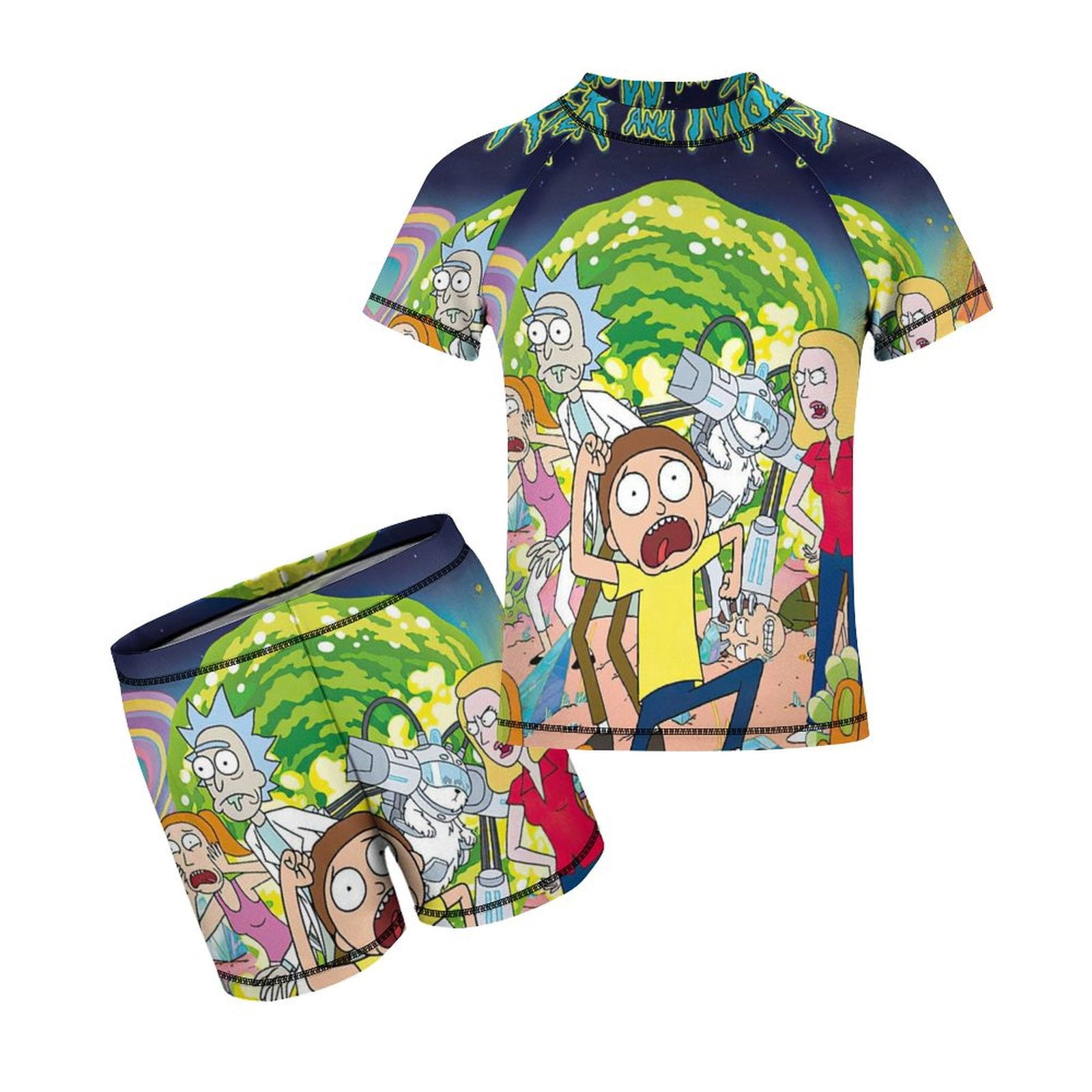 Rick And Morty Boys Rash Guard Set 2 Piece Swimsuits Short Sleeve ...